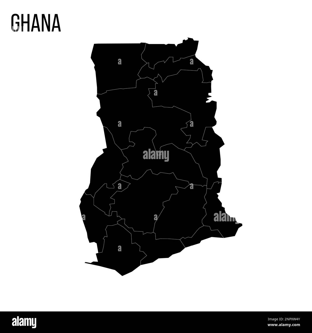 Ghana political map of administrative divisions - regions. Blank black ...