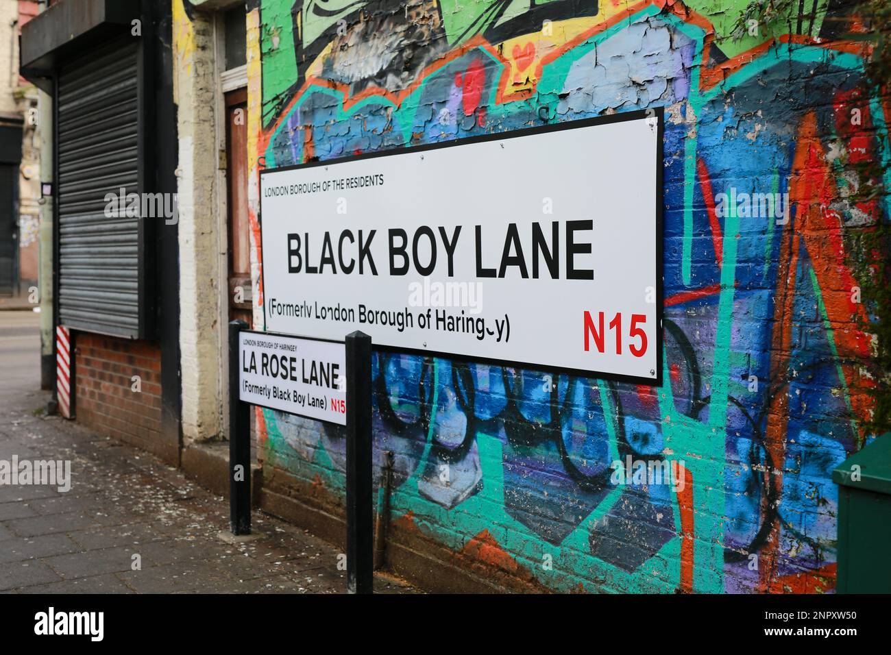 London, UK. 26 Jan 2023. Residents put up a large Black Boy Lane street ...