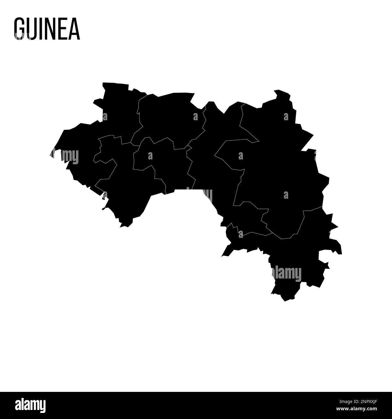 Guinea political map of administrative divisions - regions. Blank black ...