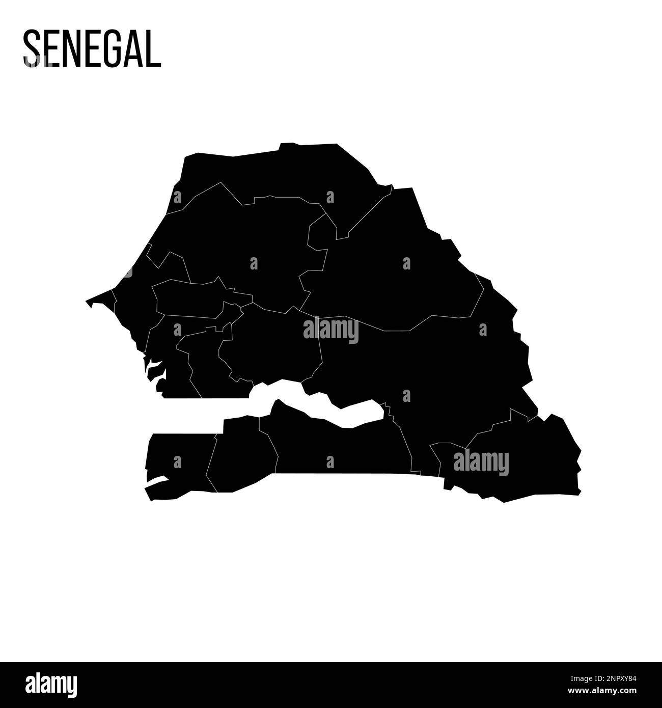 Senegal political map of administrative divisions - regions. Blank ...