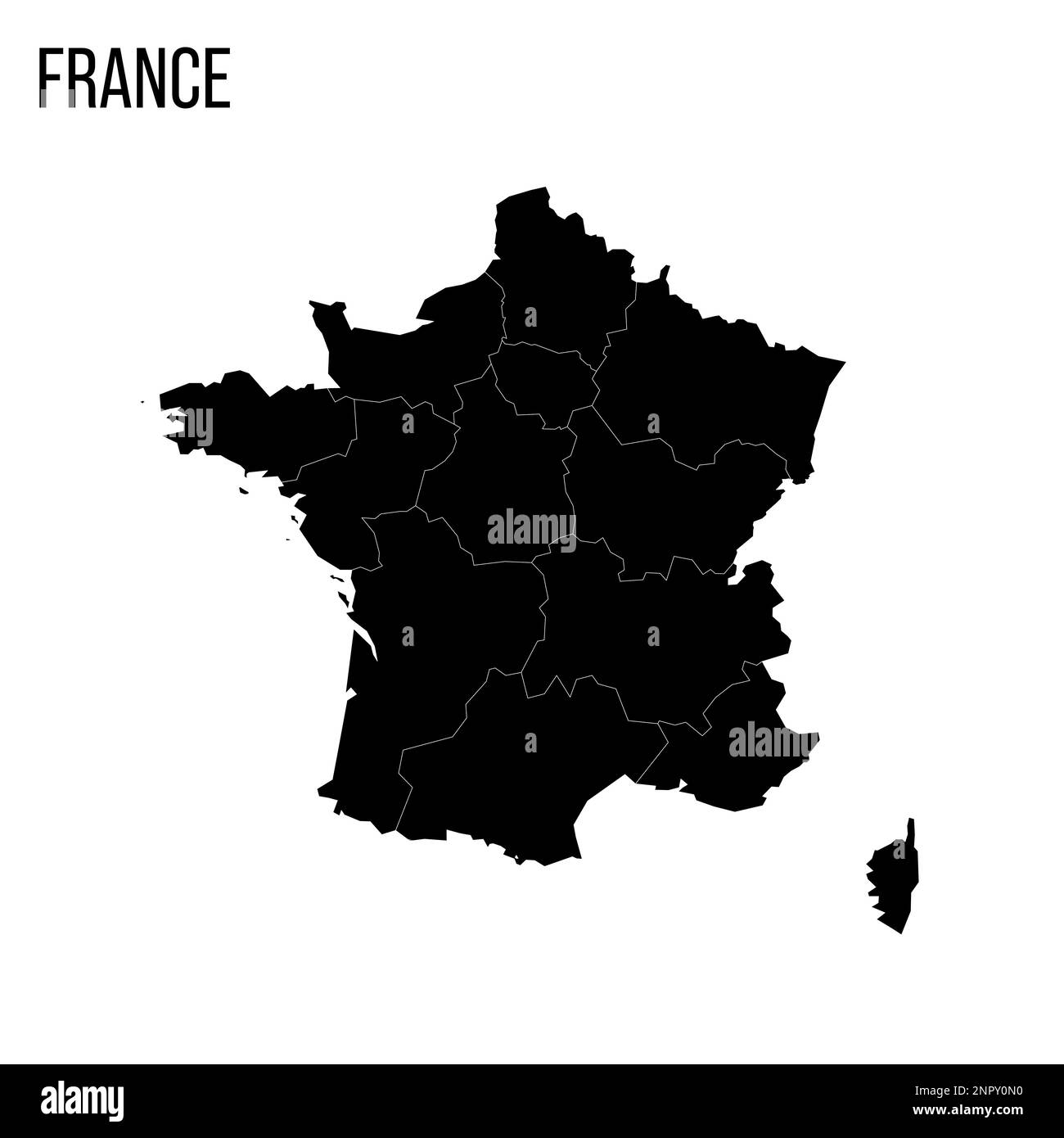 France political map of administrative divisions - regions. Blank black ...