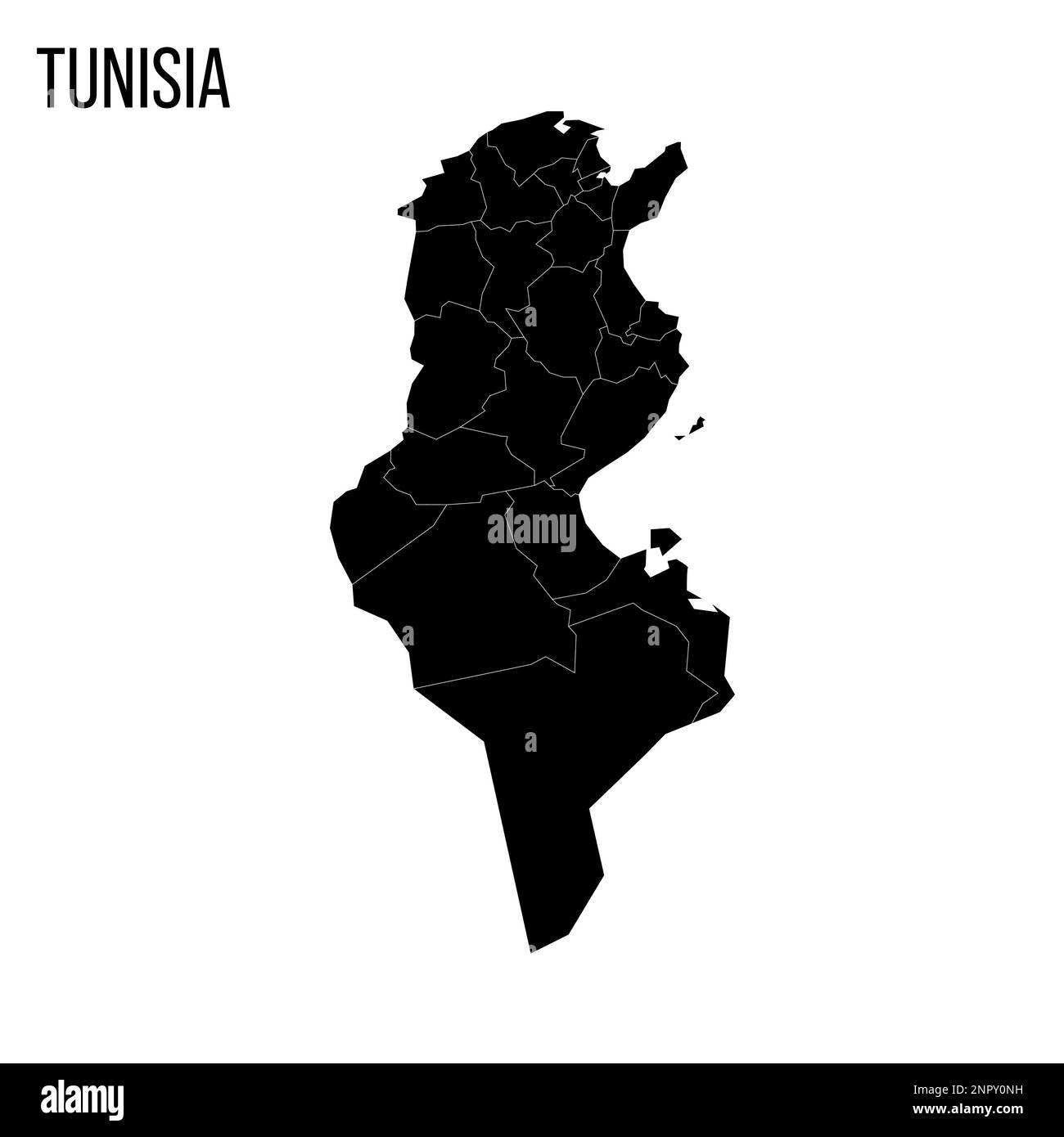 Tunisia political map of administrative divisions - governorates. Blank ...