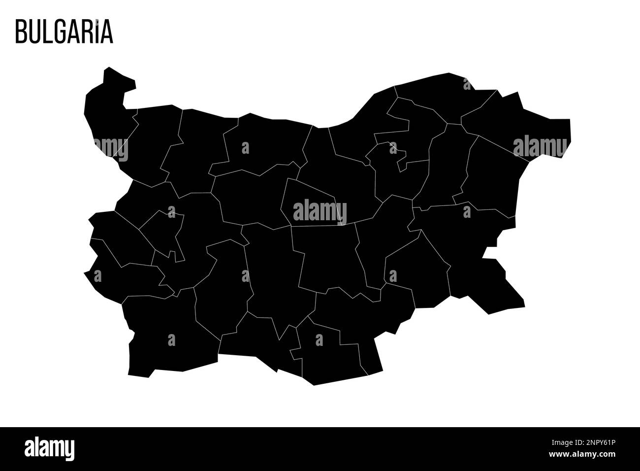 Bulgaria political map of administrative divisions - provinces and regions. Blank black map and ...