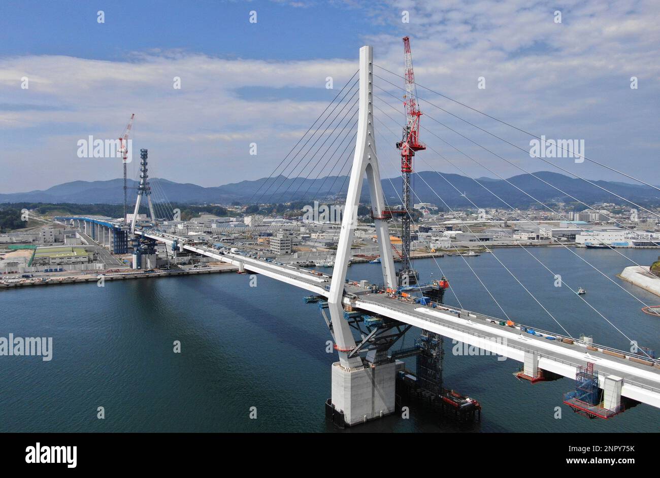 A picture shows a bridge connecting north and south of Kesennuma Bay ...