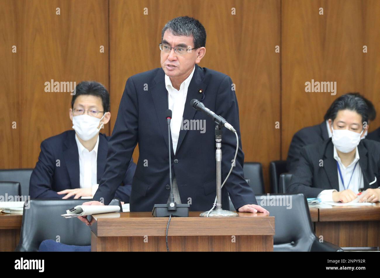 Japan's Defense Minister Taro Kono attends the House of Representatives ...