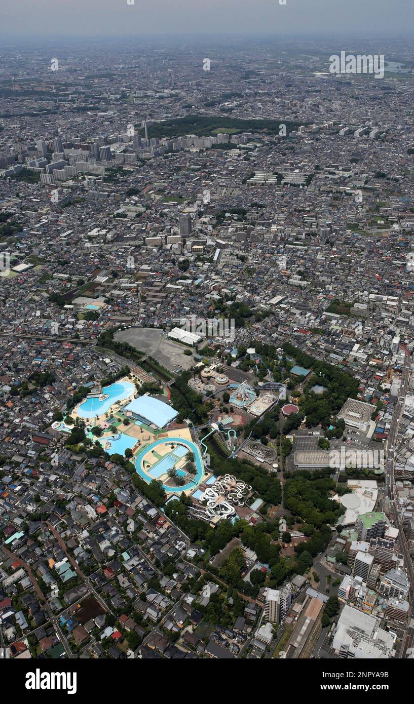 An aerial photo shows Toshimaen amusement park reopening in Nerima Ward ...