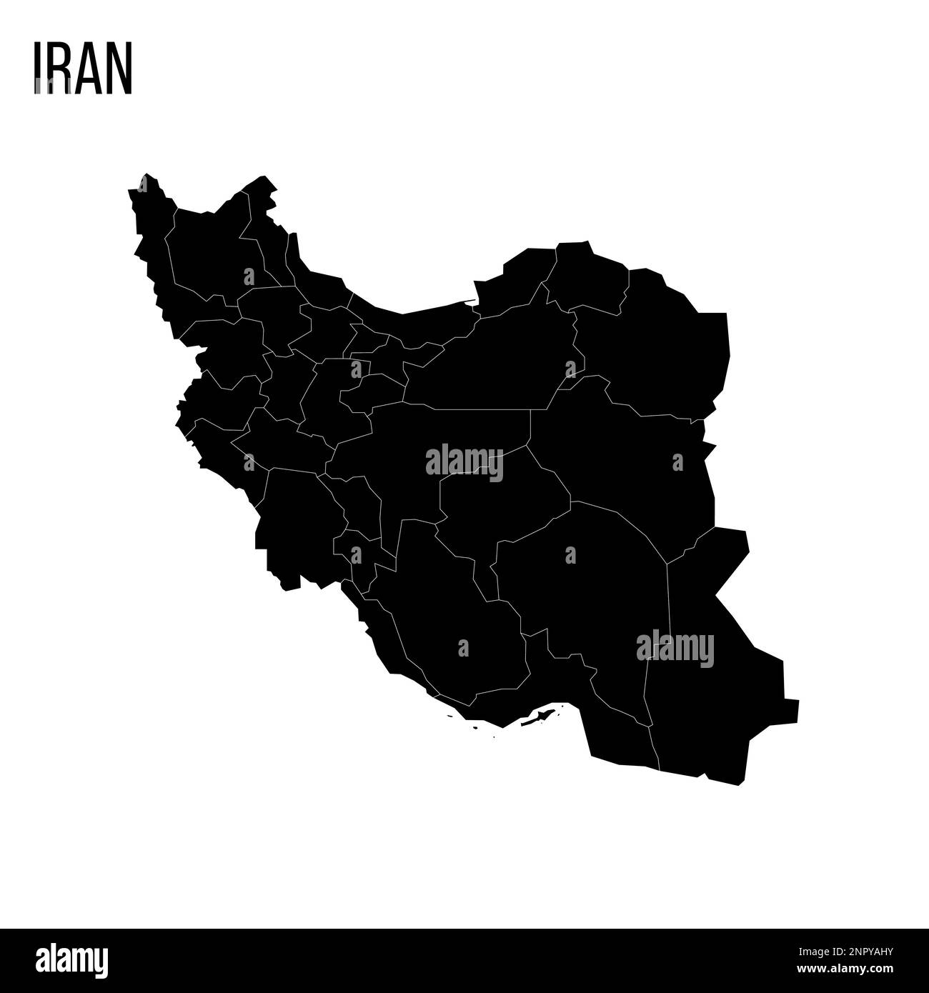 Iran political map of administrative divisions - provinces. Blank black ...