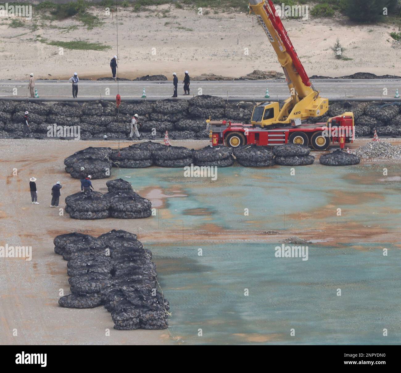 An aerial photo shows Henoko landfill work resuming at U.S. Camp Schwab ...