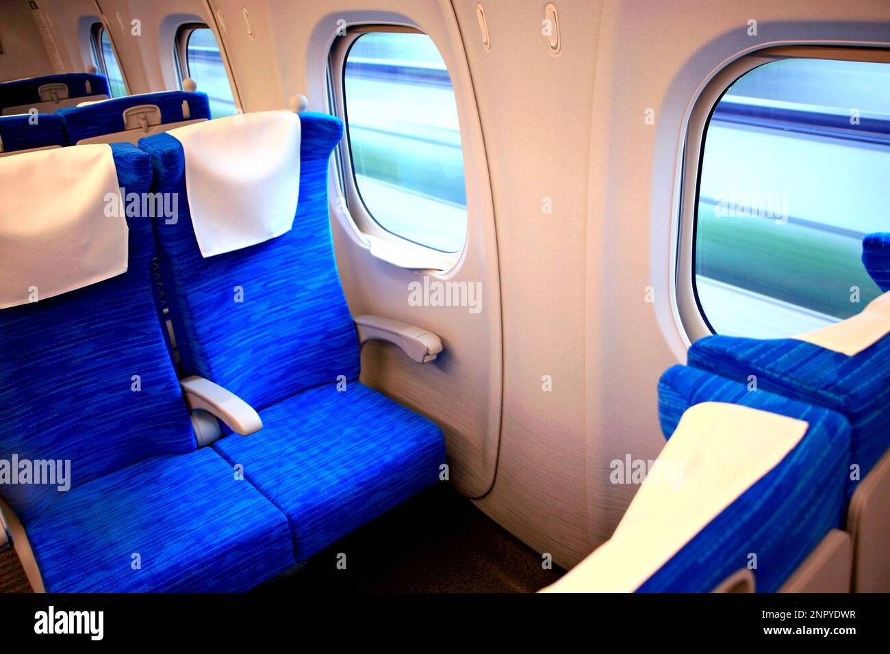 Inside of the standard carriage of Shinkansen bullet train N700S is ...