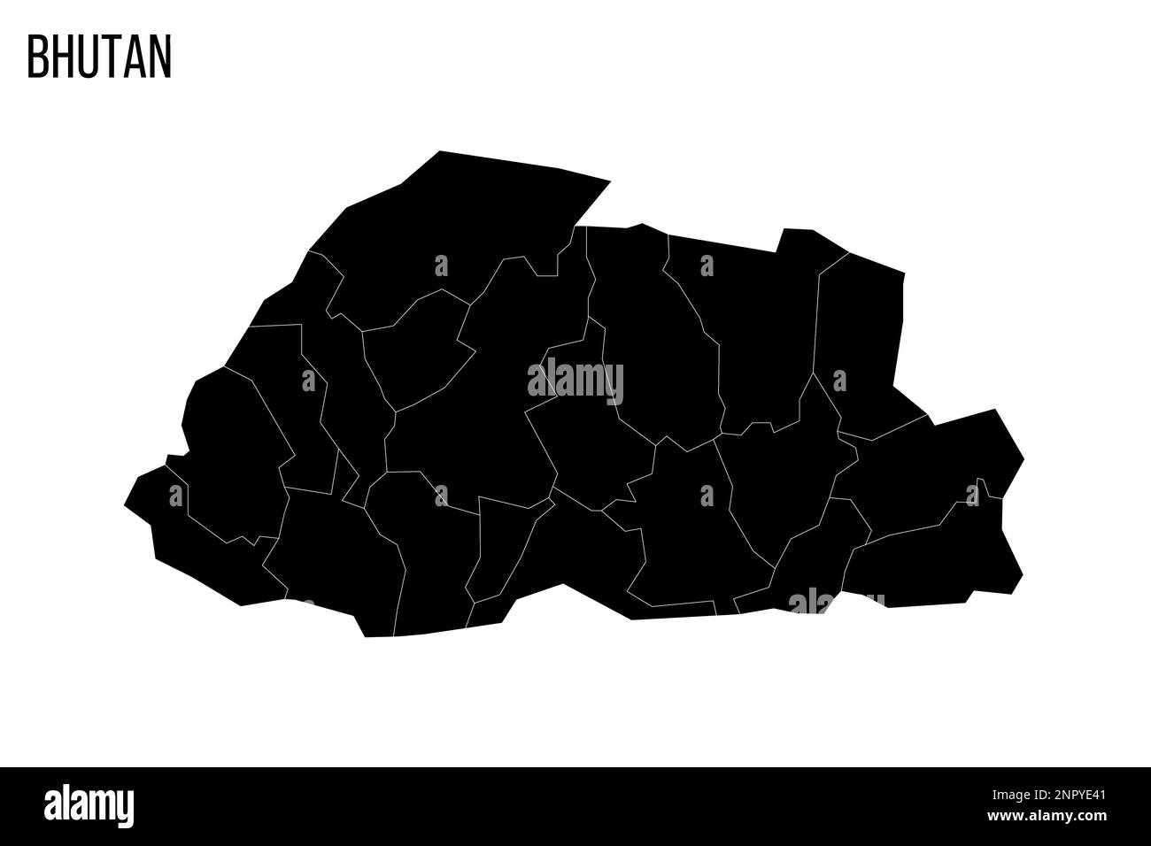 Bhutan political map of administrative divisions - districts. Blank ...