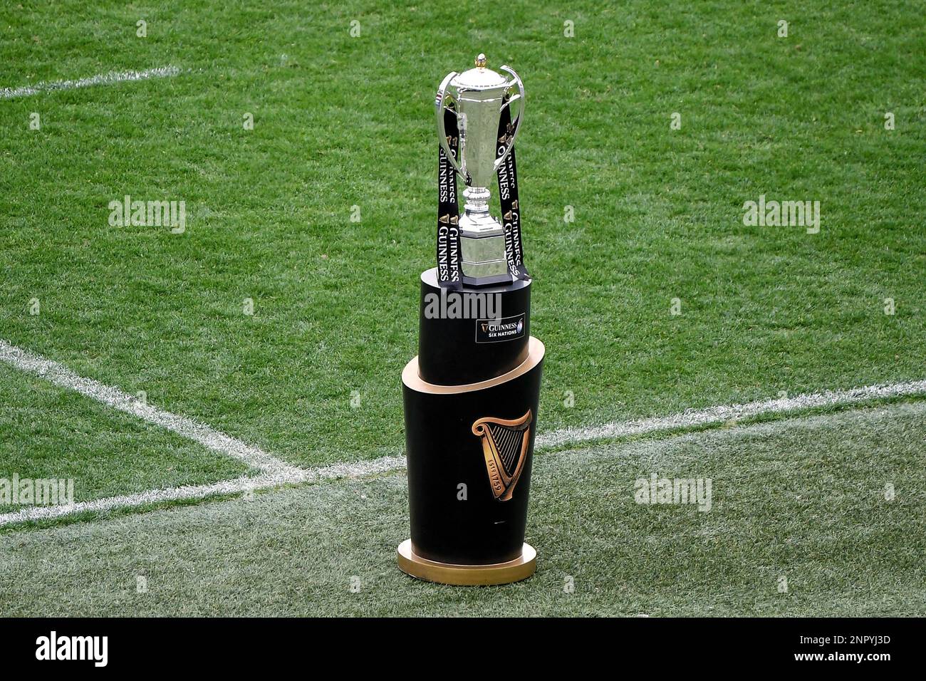 The Guinness six nations trophy is seen prior the rugby match between ...