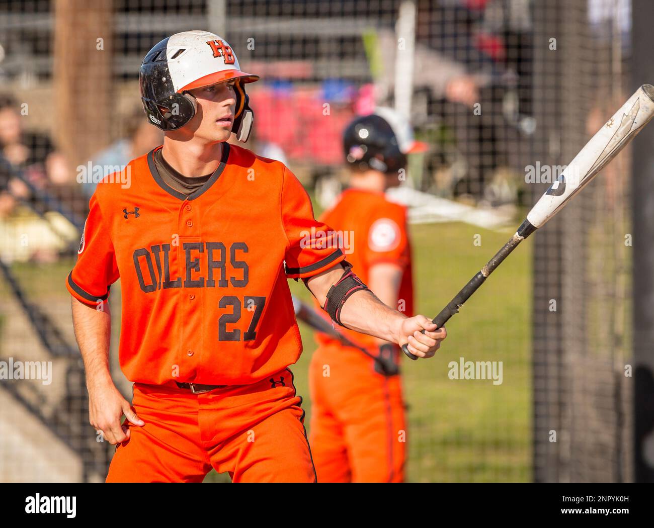 Huntington Beach Oilers Jake Vogel (27) bats during a High School ...
