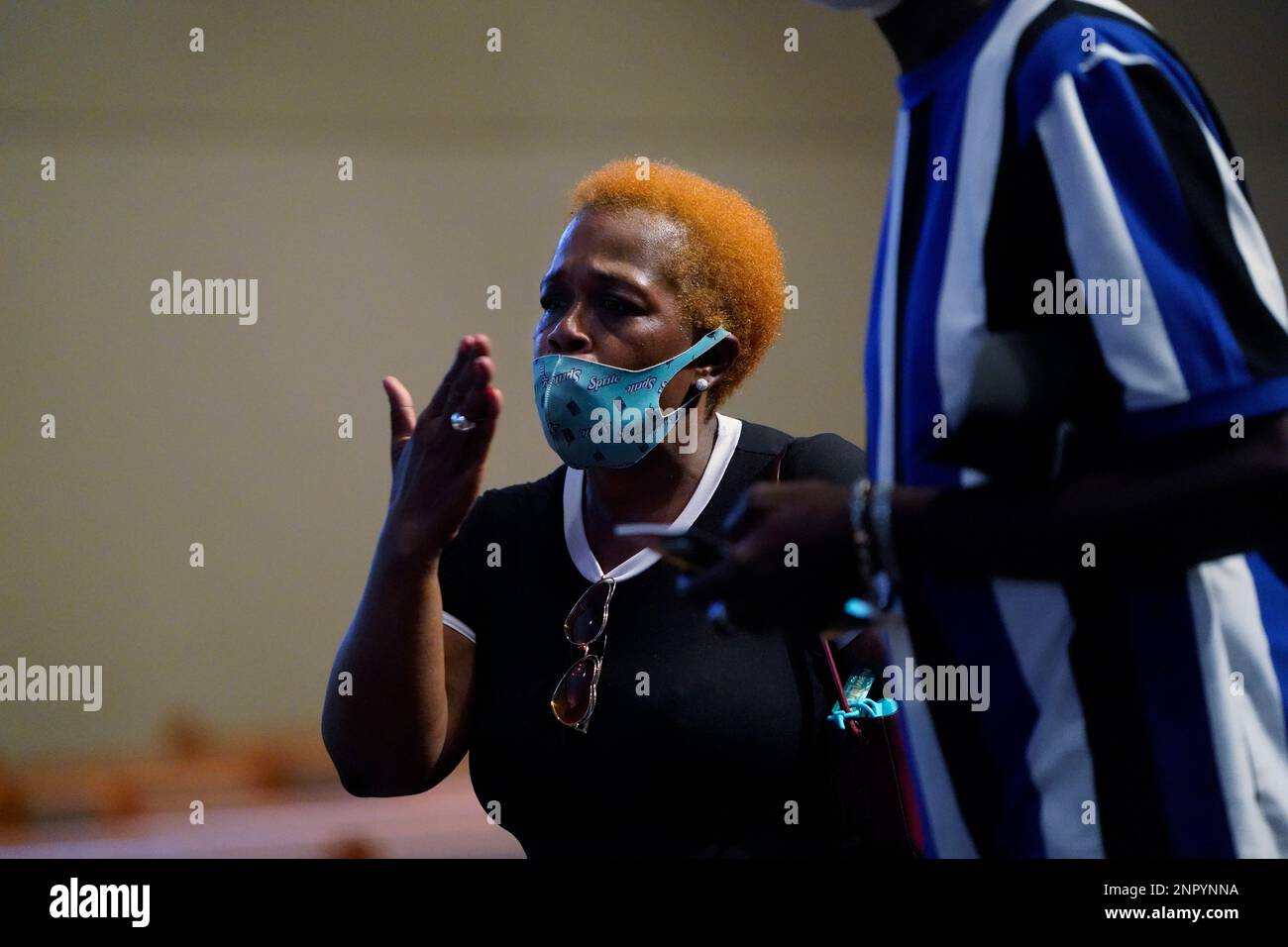 Kyra Lewis blows a kiss to the casket of George Floyd during a public ...