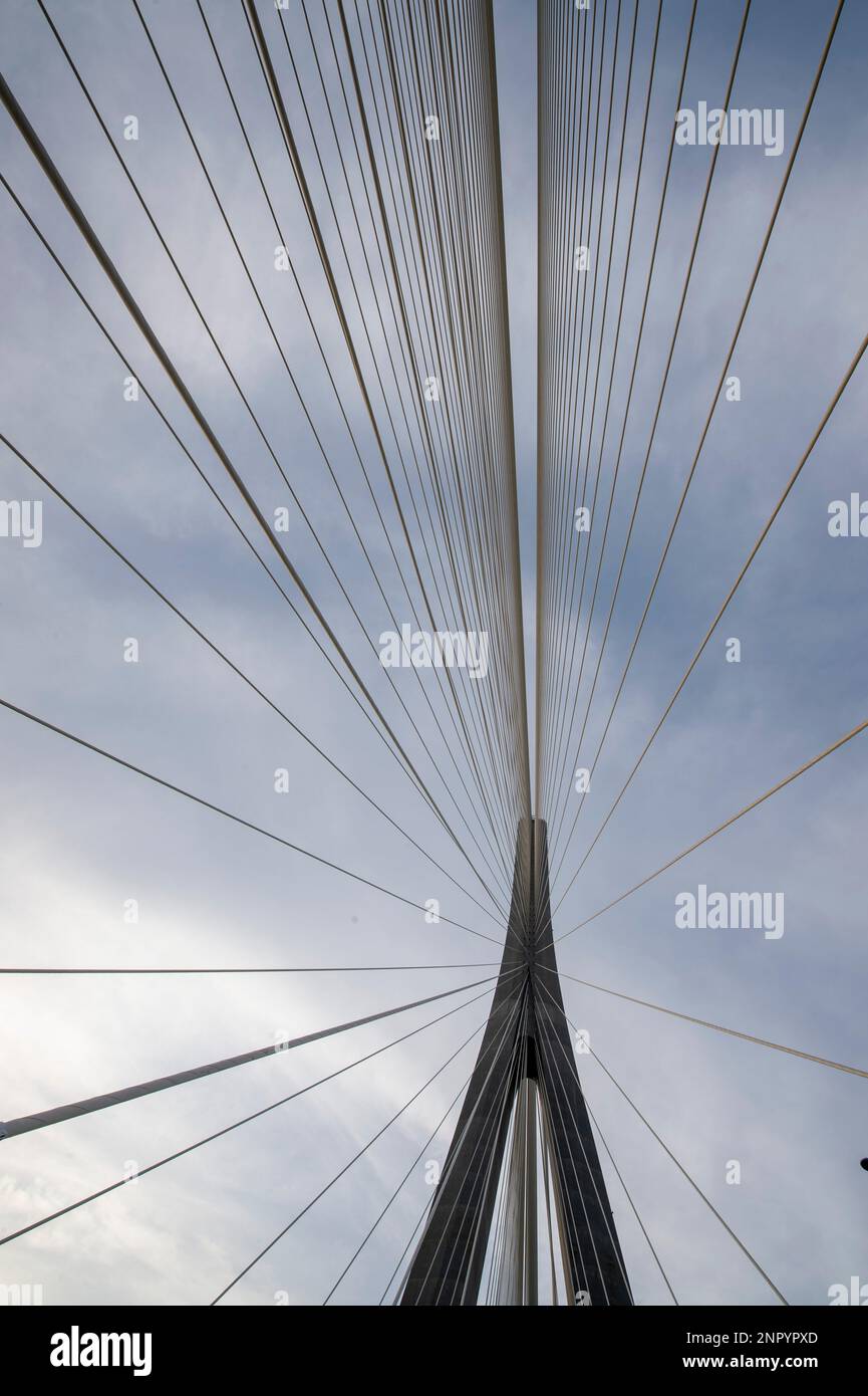 A view of a pylon and the cables on the Hutong Yangtze Bridge in ...