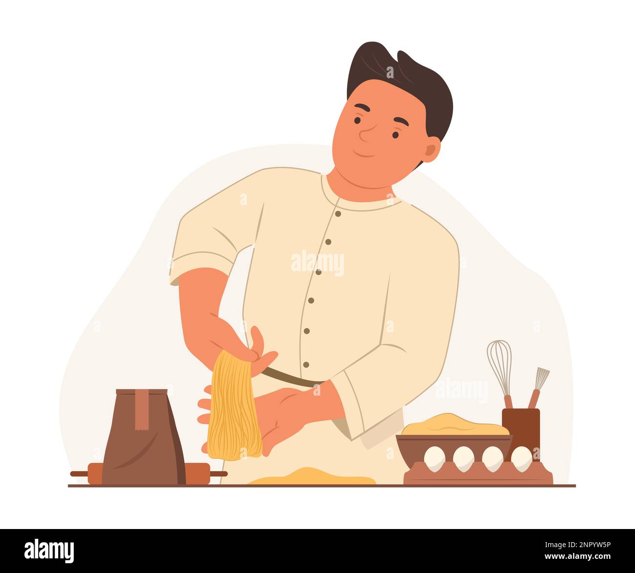 Asian Chef Making Egg Noodles for Asian Food Cooking Stock Vector Image ...