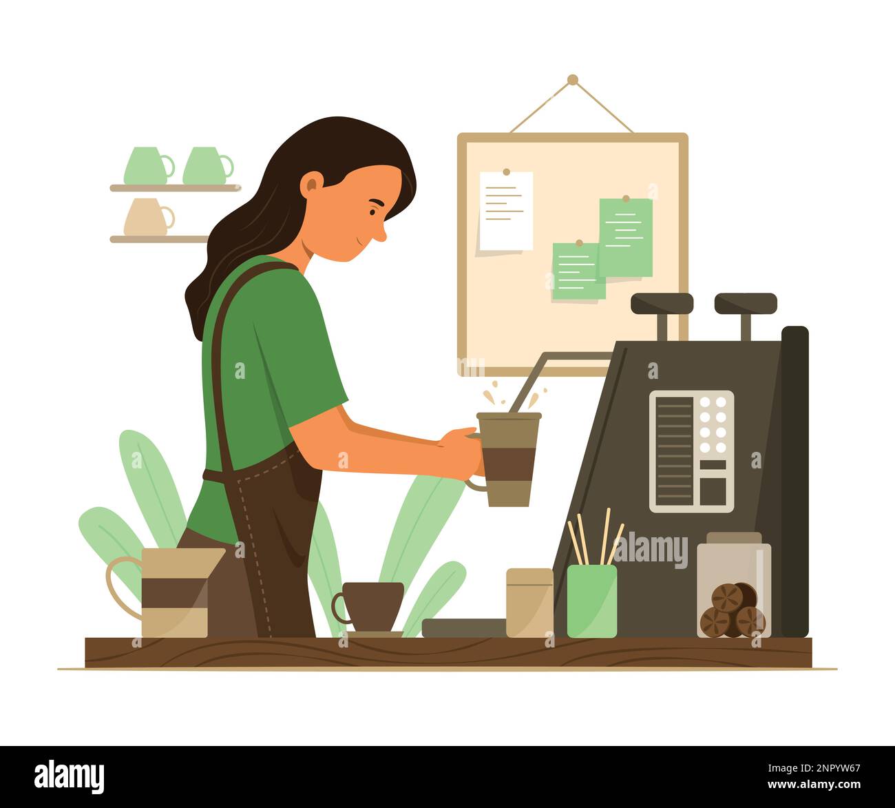 Woman cup coffee workplace Stock Vector Images - Alamy
