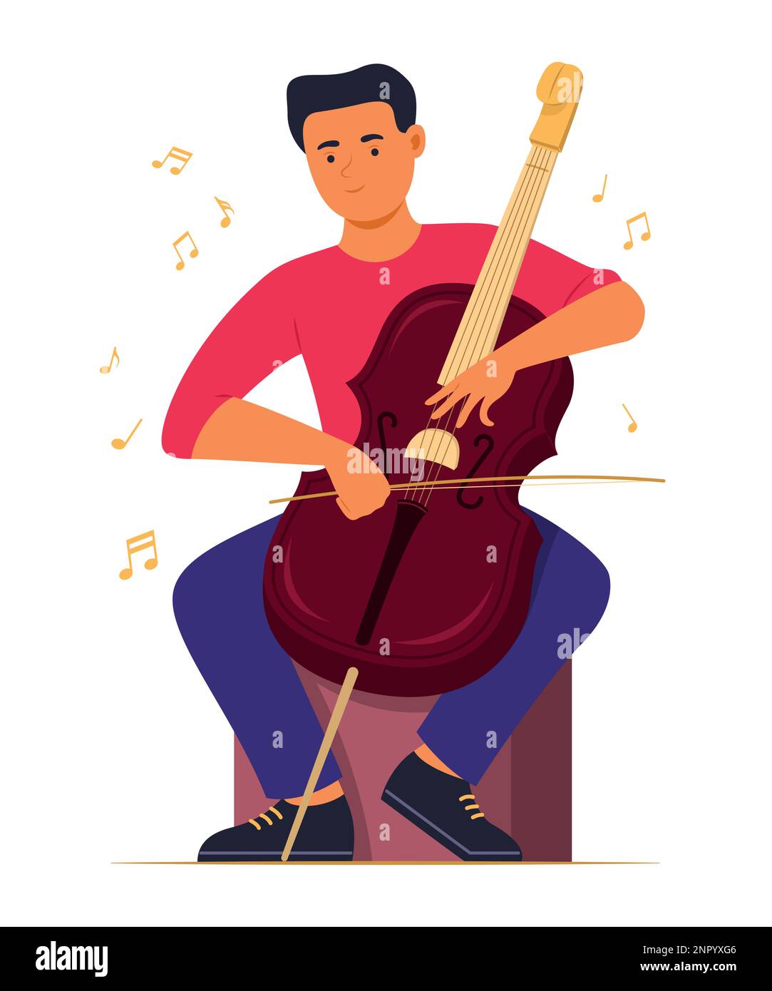 Musician Man Play Double Bass for Classical Music Concept Illustration ...