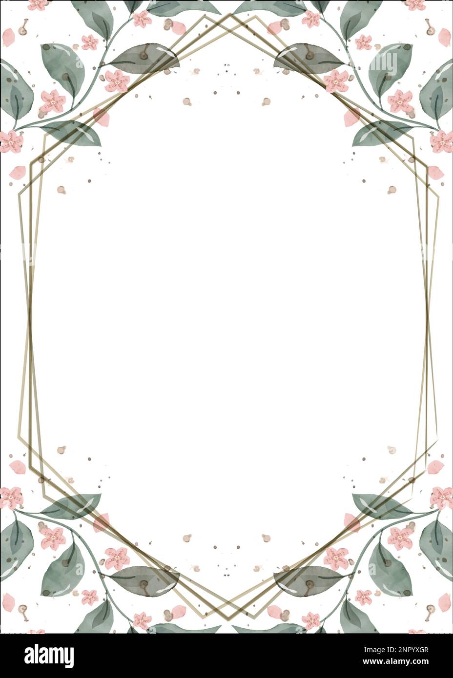 rectangular frame with flowers and leaves in a watercolor style. Vector ...
