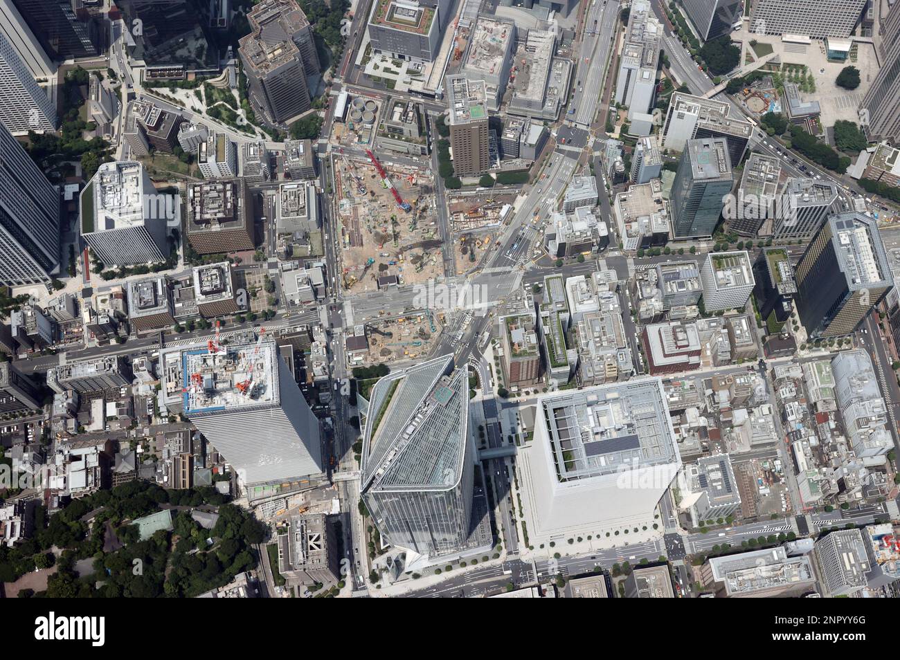 An aerial photo shows Toranomonand Azabudai district in Tokyo on June 5 ...