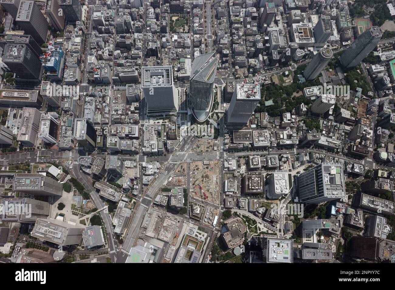 An aerial photo shows Toranomonand Azabudai district in Tokyo on June 5 ...