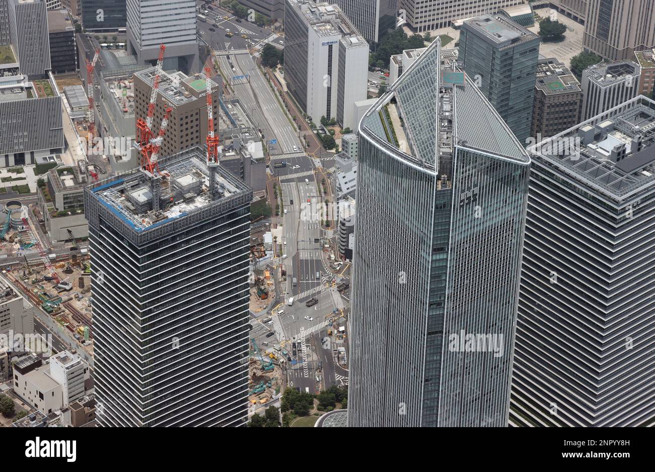 An aerial photo shows Toranomonand Azabudai district in Tokyo on June 5 ...