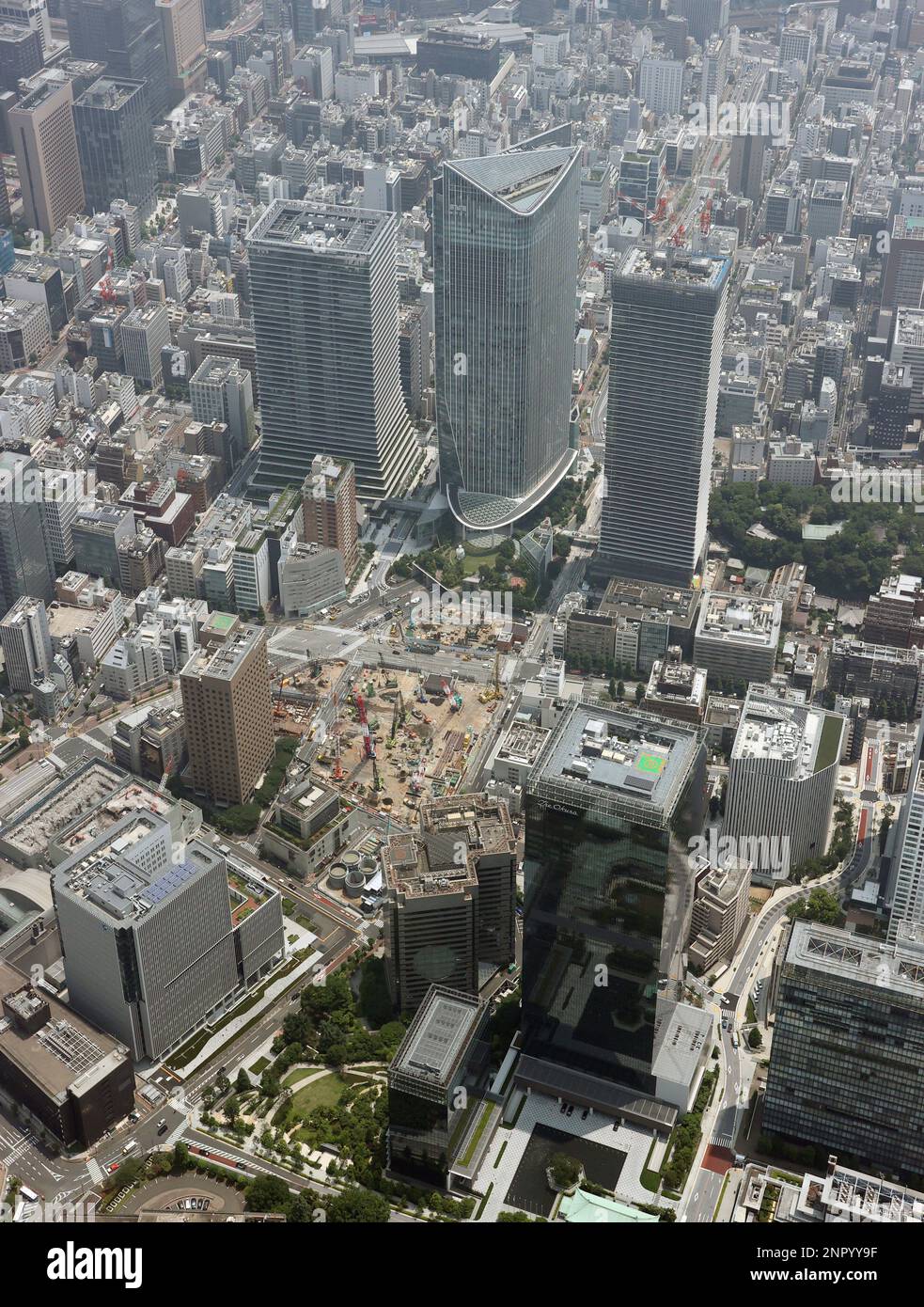 An aerial photo shows Toranomonand Azabudai district in Tokyo on June 5 ...