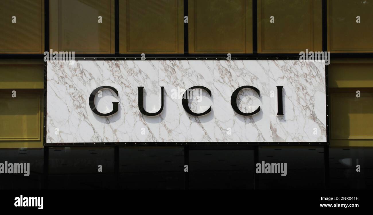 The logo of Gucci is seen in Shinjuku Ward, Tokyo on May 5, 2020. Gucci ...