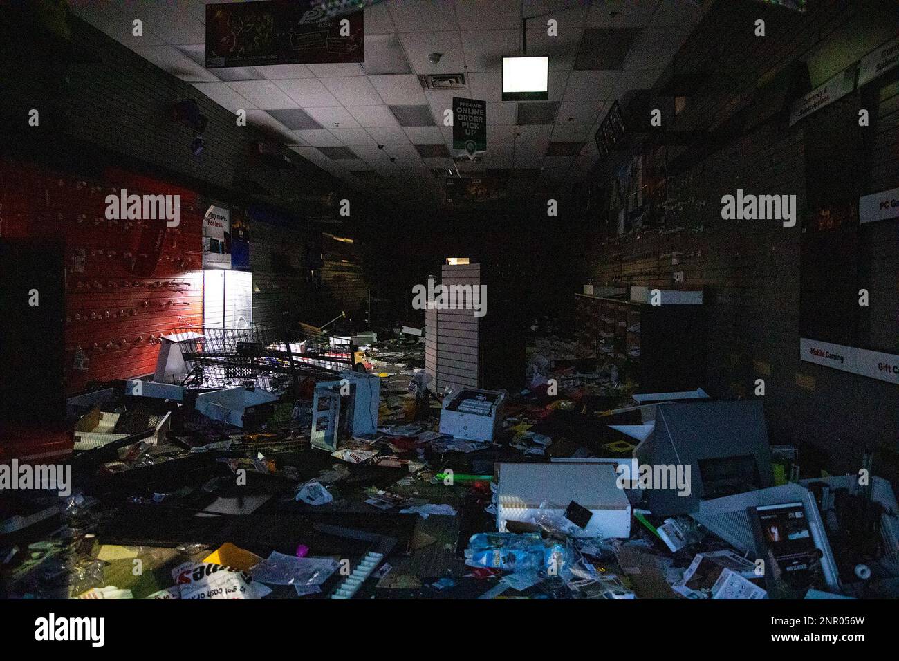 The inside of a looted GameStop at Park West Town Center in West ...