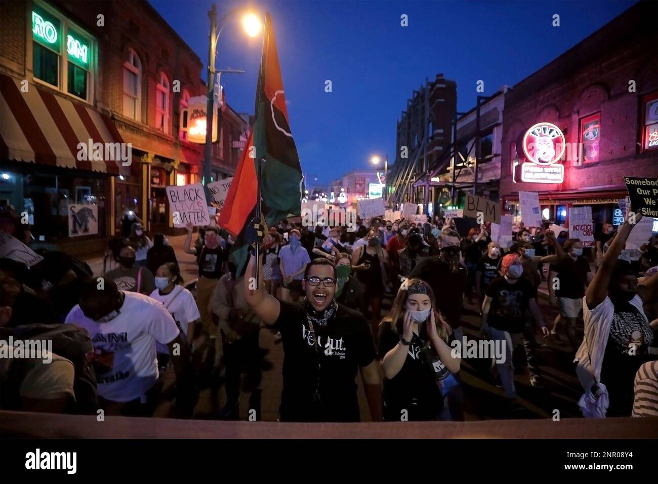 Several hundred people march down Beale Street to protest over the ...