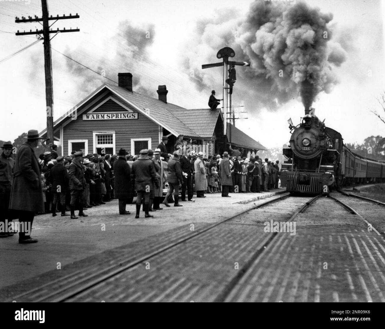 President Franklin Roosevelt's train arrives from Washington, at Warm ...
