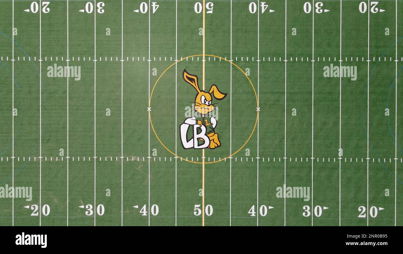 The Long Beach Poly High School Jackrabbits mascot at midfield of the ...