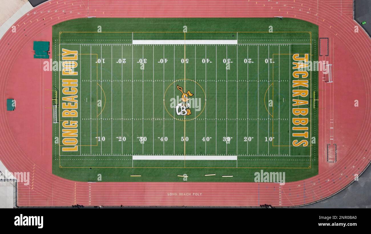 General overall view of the football and soccer field at Long Beach ...