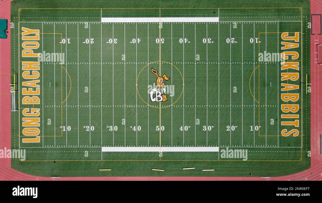 General overall view of the football and soccer field at Long Beach ...