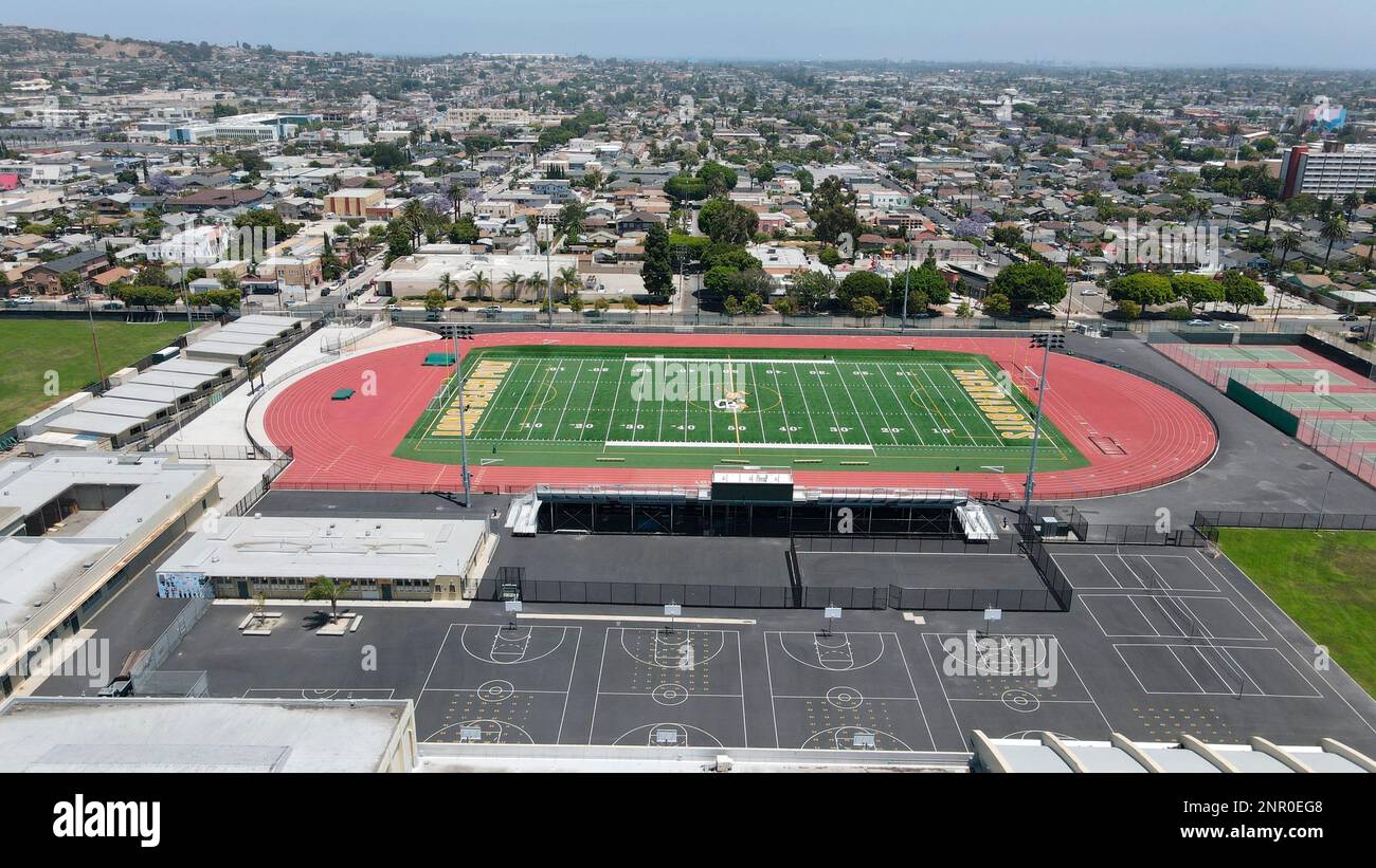 General overall view of the track and football and soccer field at Long ...
