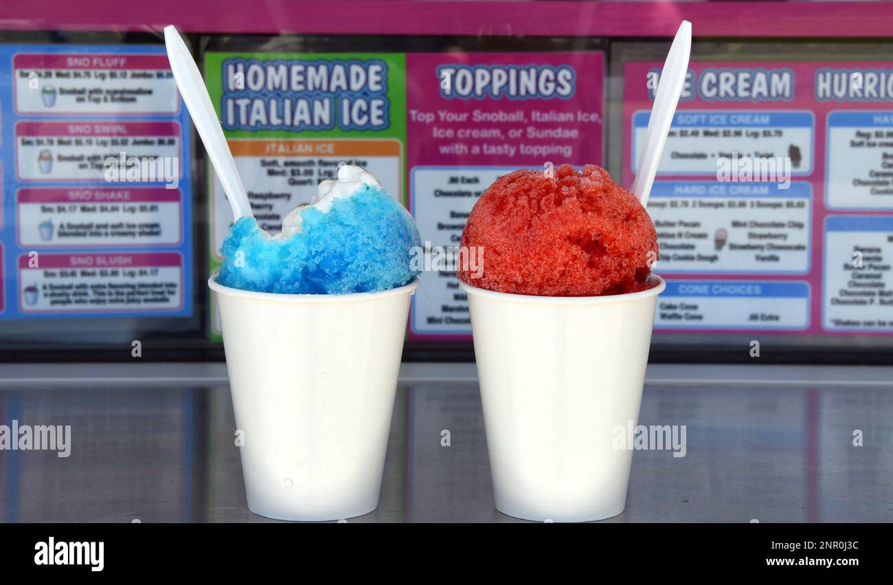 In this Thursday, May 7, 2020 photo, a blue raspberry snowball with ...