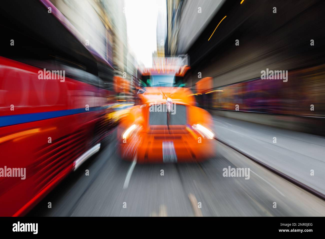 picture with camera made zoom effect of a big American truck on the ...