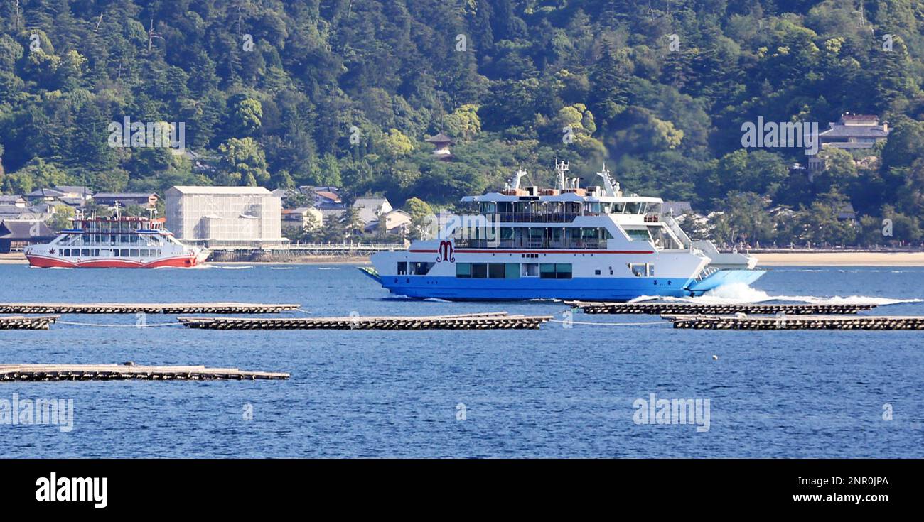 JR Miyajima Ferry crosses around Miyajima in Hatsukaichi City ...