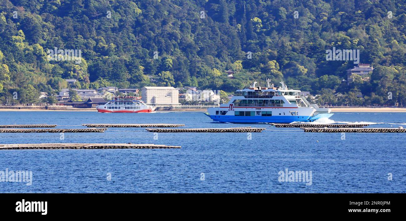 JR Miyajima Ferry crosses around Miyajima in Hatsukaichi City ...