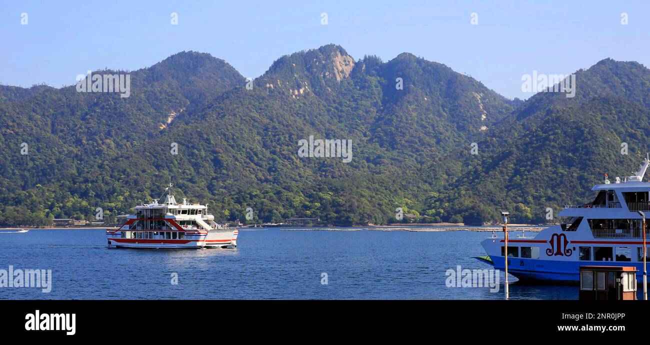 JR Miyajima Ferry crosses around Miyajima in Hatsukaichi City ...