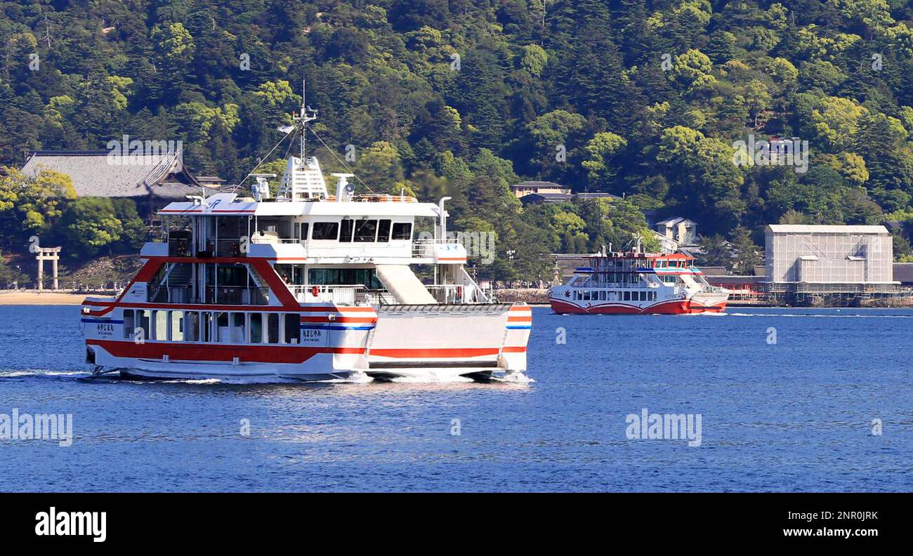 JR Miyajima Ferry crosses around Miyajima in Hatsukaichi City ...