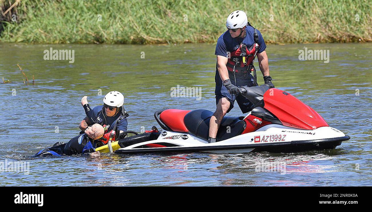 Yuma Fire Department firefighter Franciso Leon (left) pulls "Rescue ...