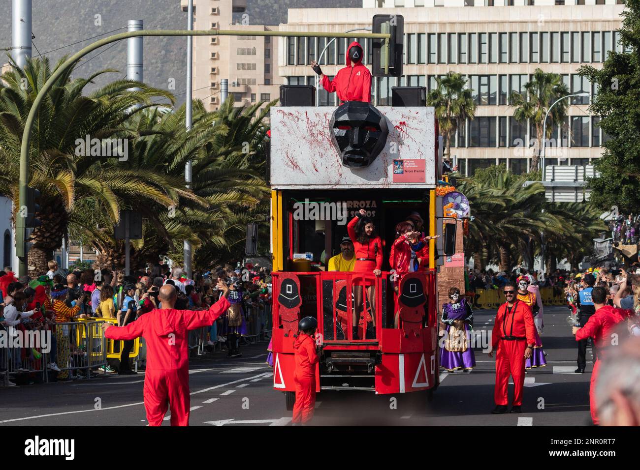 SANTA CRUZ DE TENERIFE, SPAIN - FEBRUARY 21, 2023: Coso parade - along the Avenida de Anaga ...