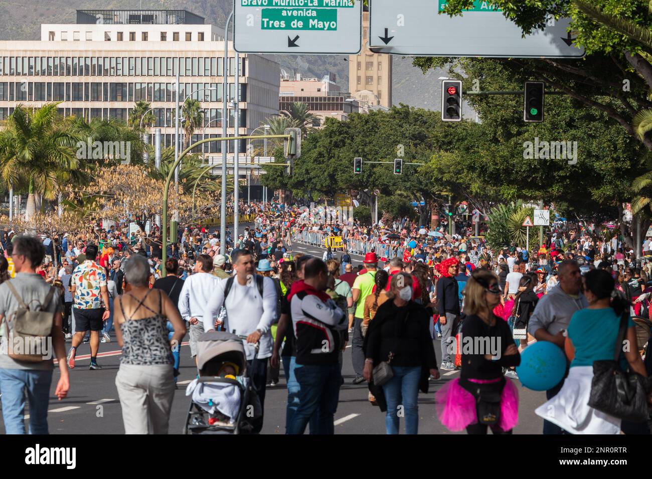 SANTA CRUZ DE TENERIFE, SPAIN - FEBRUARY 21, 2023: Coso parade - along the Avenida de Anaga ...