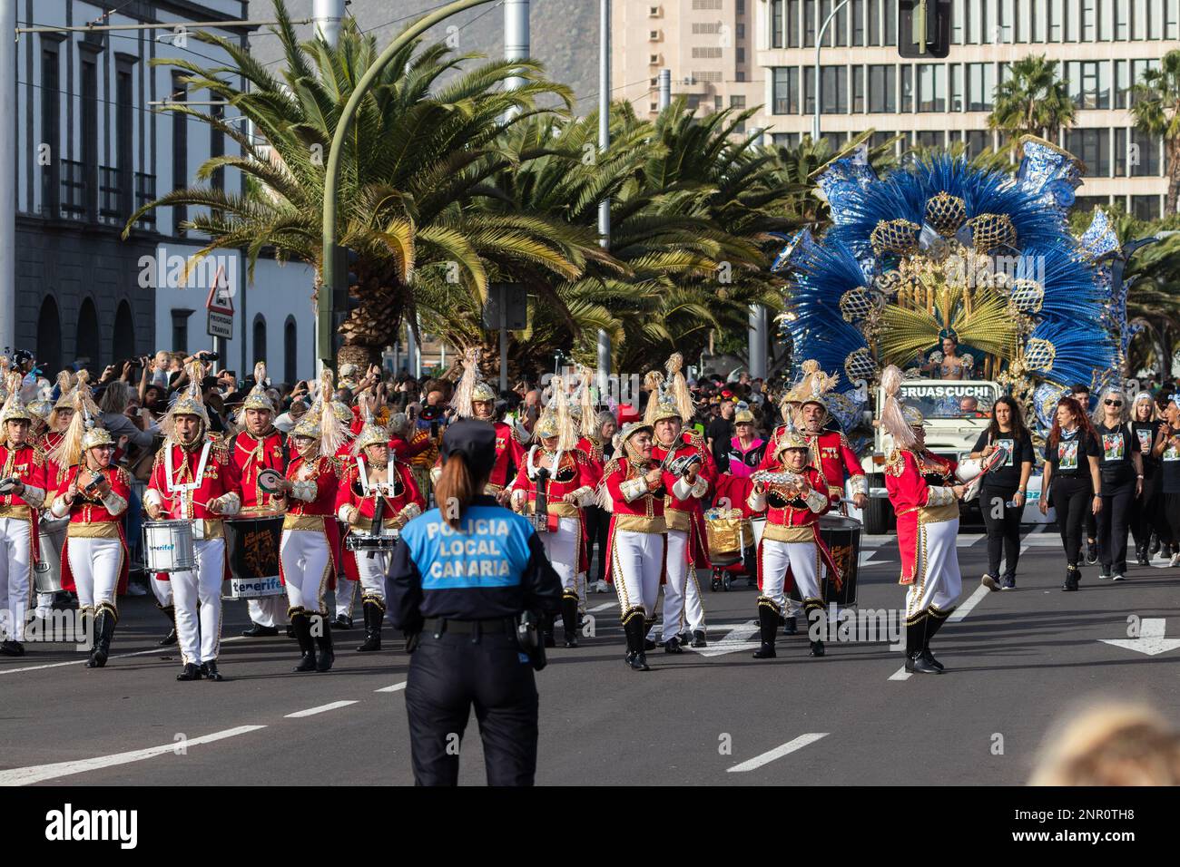 SANTA CRUZ DE TENERIFE, SPAIN - FEBRUARY 21, 2023: Coso parade - along the Avenida de Anaga ...