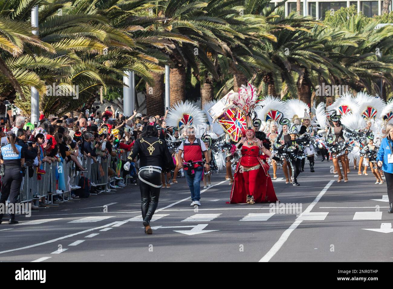 SANTA CRUZ DE TENERIFE, SPAIN - FEBRUARY 21, 2023: Coso parade - along the Avenida de Anaga ...