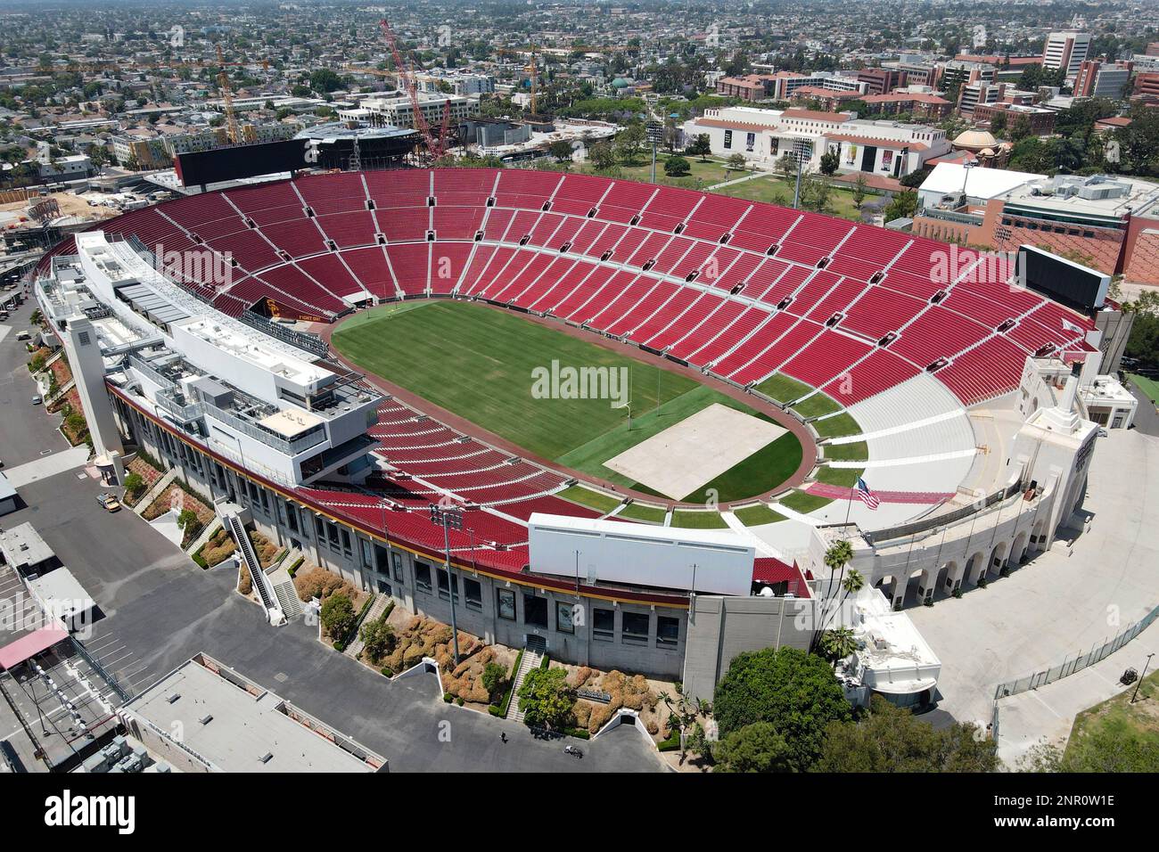 General overall aerial view of the Los Angeles Memorial Coliseum ...