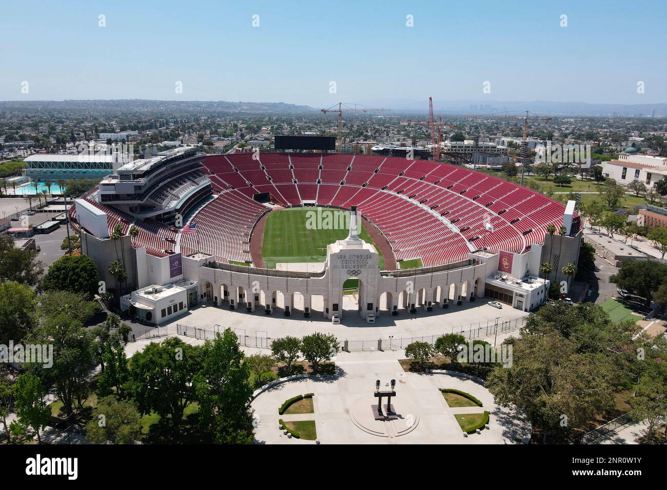General overall aerial view of the Los Angeles Memorial Coliseum ...