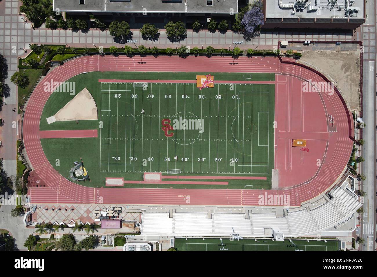 General overall aerial view of Cromwell Field and Loker Stadium on the ...