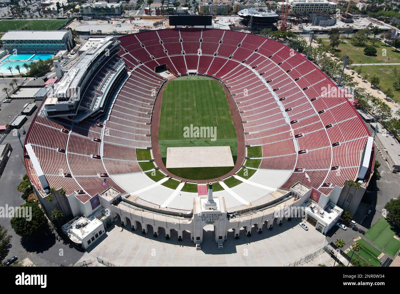 General overall aerial view of the Los Angeles Memorial Coliseum ...