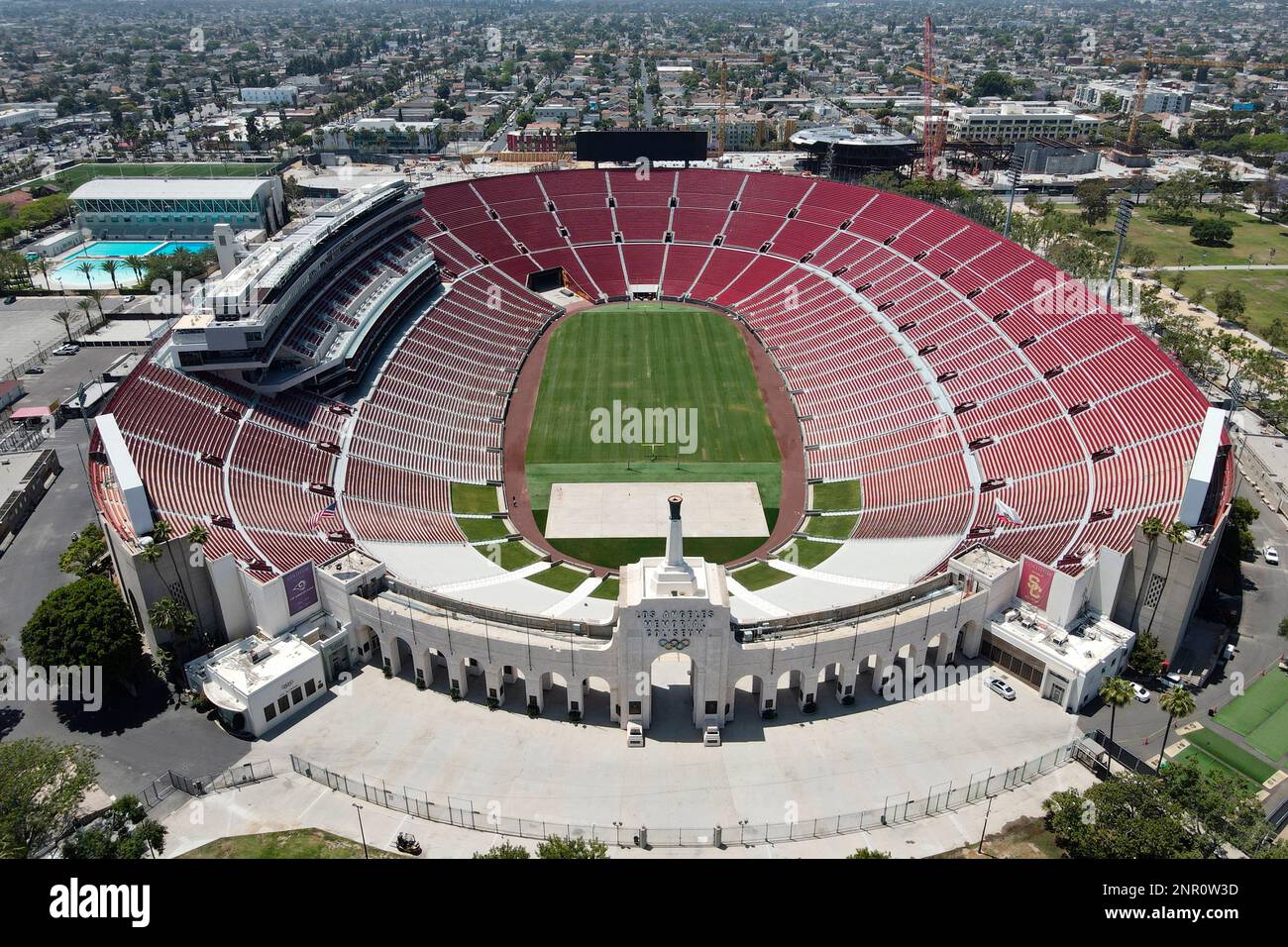 General overall aerial view of the Los Angeles Memorial Coliseum ...